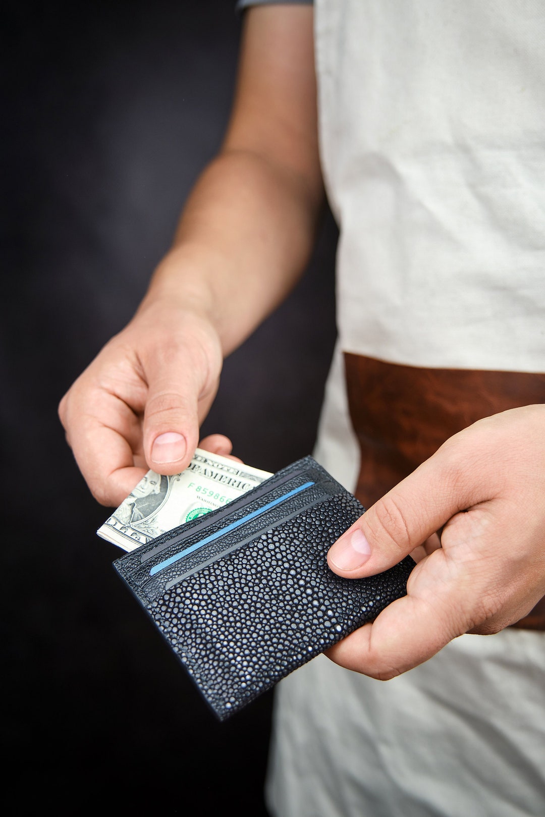 Card Holder Stingray Black Leather Wallet for 6 Cards, Cash Slot ...