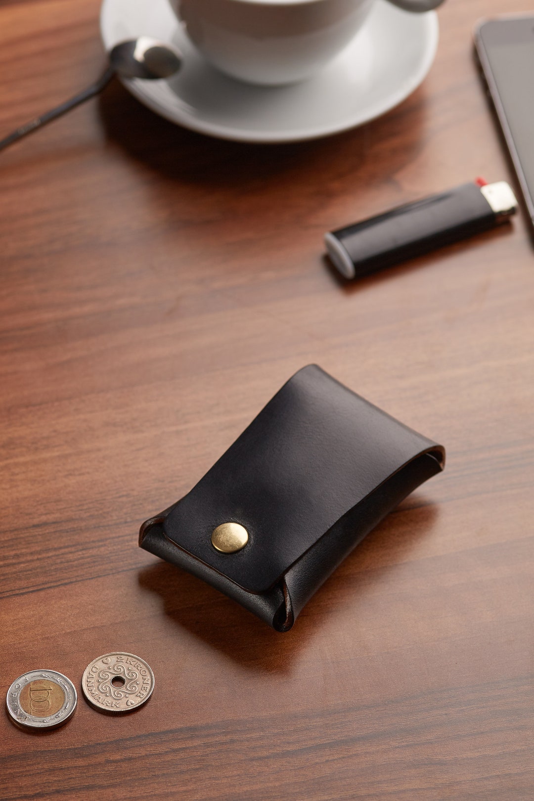 Horween Leather Wallet Card Holder in Black Chromexcel / Stitchless ...