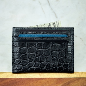 Black Alligator Card Holder Leather Wallet for 6 Cards, Cash Slot ...
