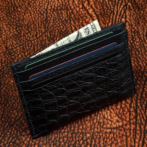 Black Alligator Card Holder Leather Wallet for 6 Cards, Cash Slot ...