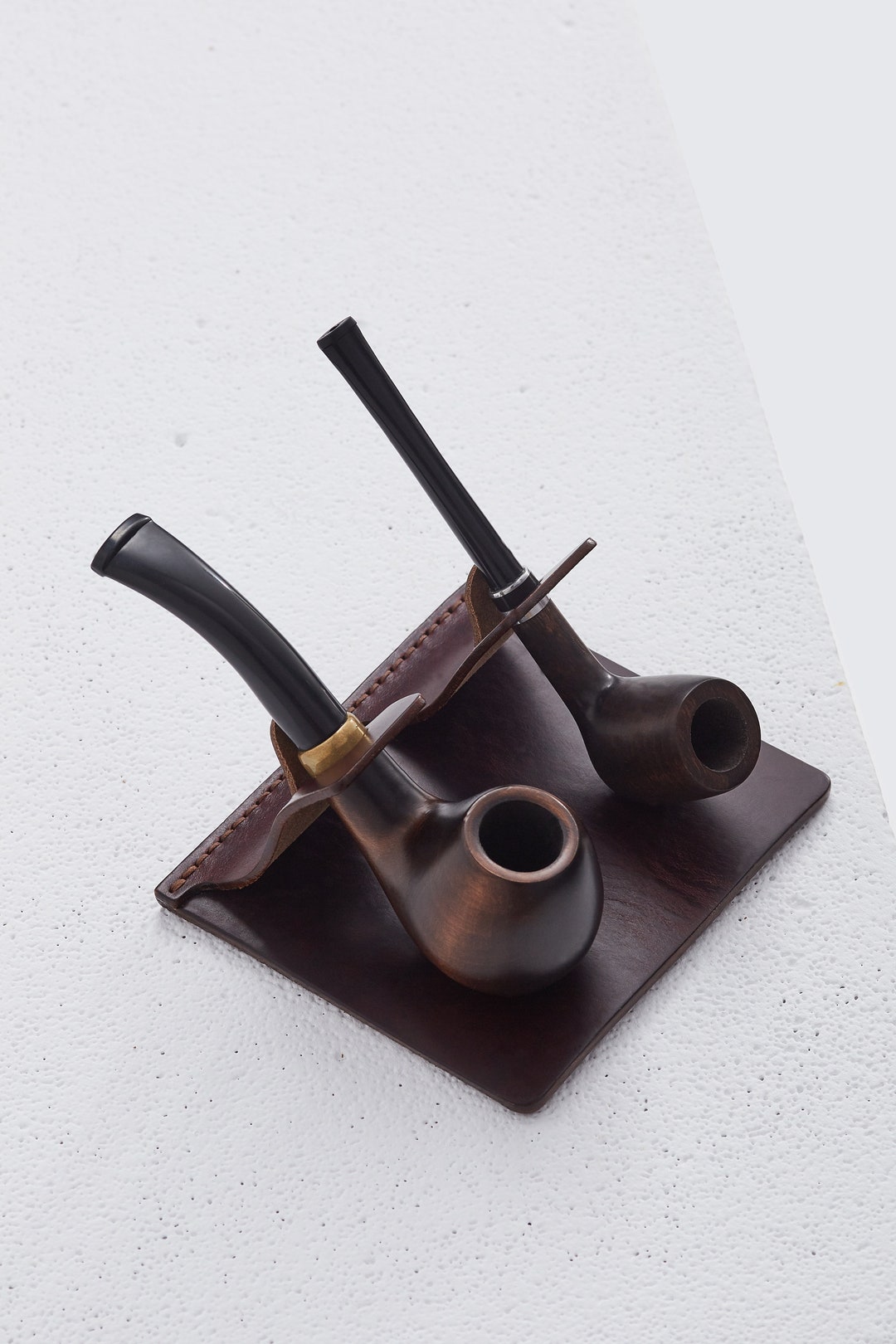 Double Pipe Stand in Burgundy Horween Leather / Holder for Two Smoking ...