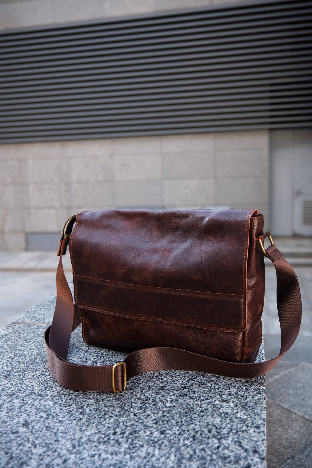Leather Laptop Bag in Brown, Personalized Leather Shoulder Bag | Laptop ...