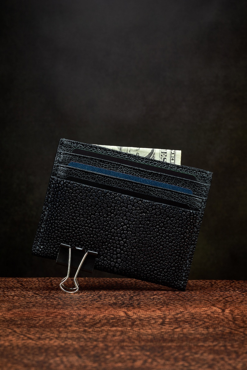 Card Holder Stingray Black Leather Wallet for 6 Cards, Cash Slot ...