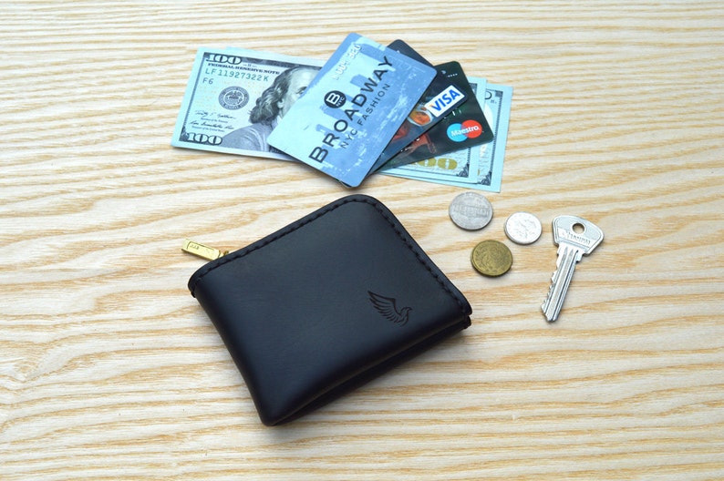 Zip Wallet in Horween Black Chromexcel Leather Slim and Mini - Etsy