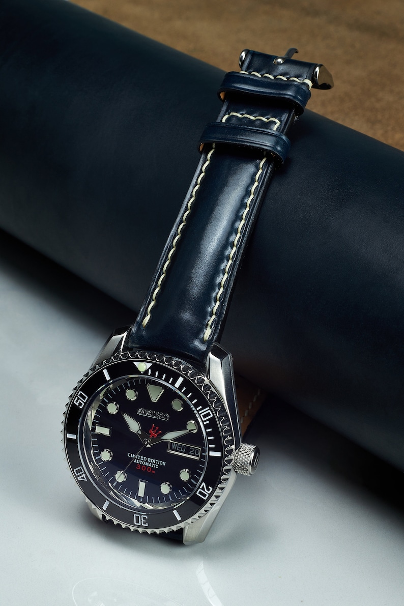 Navy Blue Shell Cordovan Watch Strap Band / Padded Handmade Made From ...