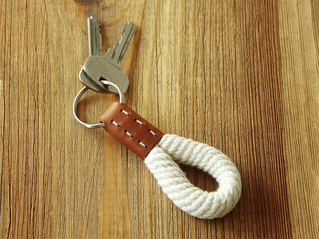 Leather Key Fob Made of Natural Cotton Rope With Vegetable Tanned ...
