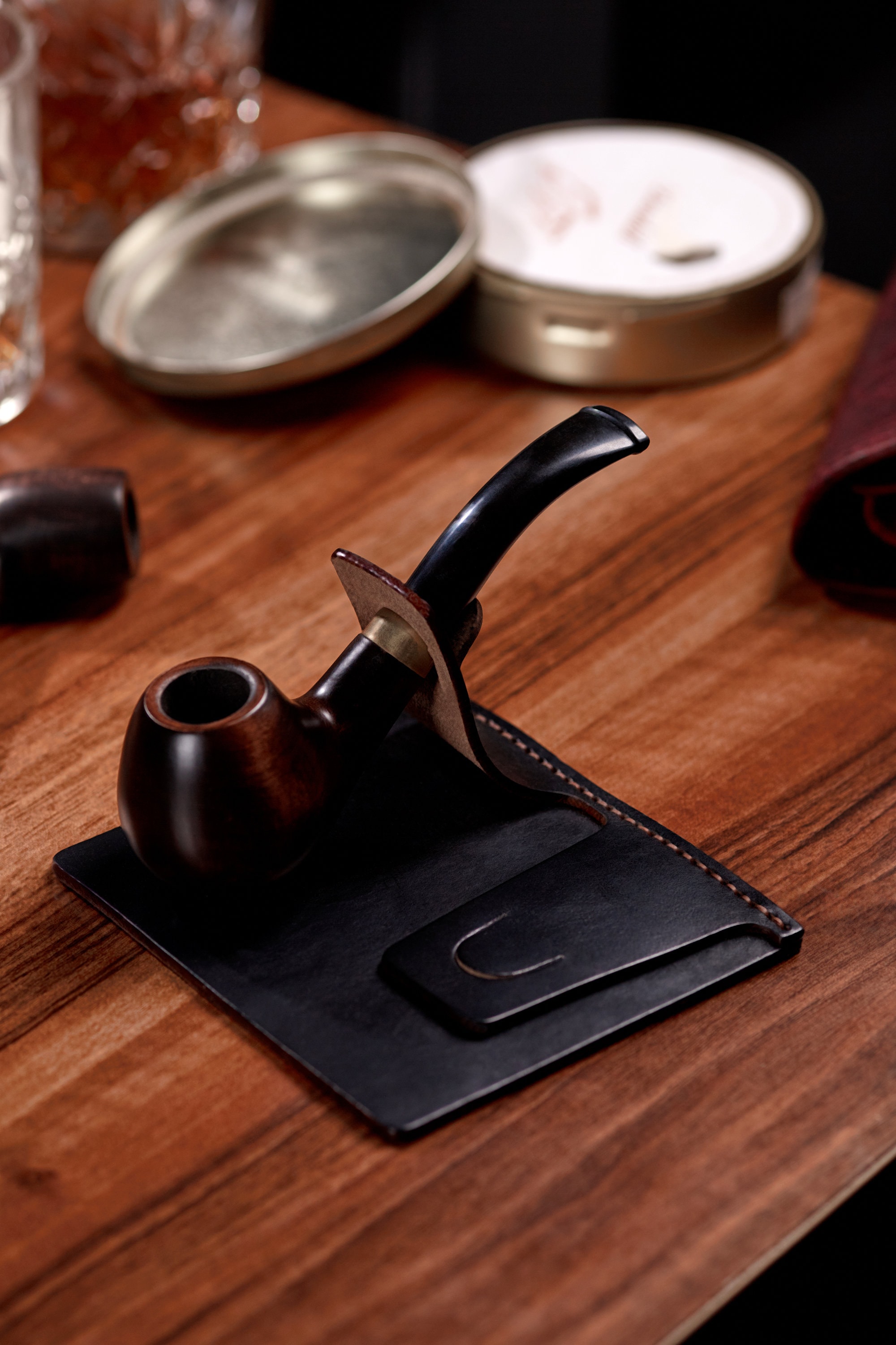 Black Pipe Stand Holder in Horween Leather / Holder for Two - Etsy
