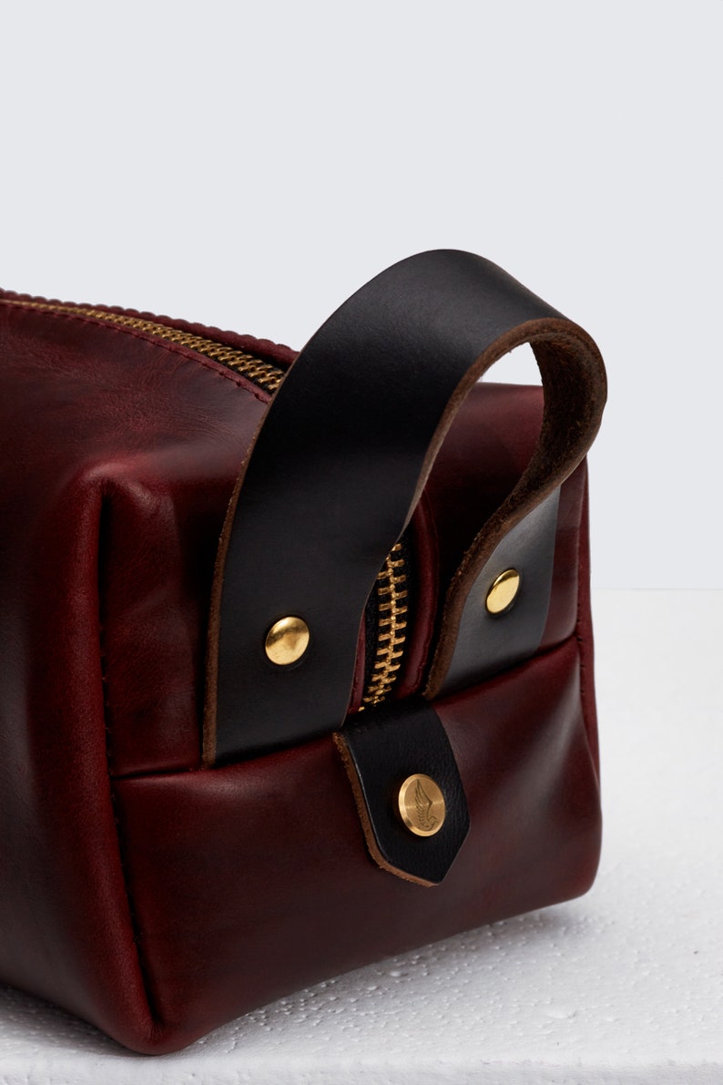 Leather Dopp Kit Bag in Horween Burgundy Chromexcel / Groomsmen Shaving ...