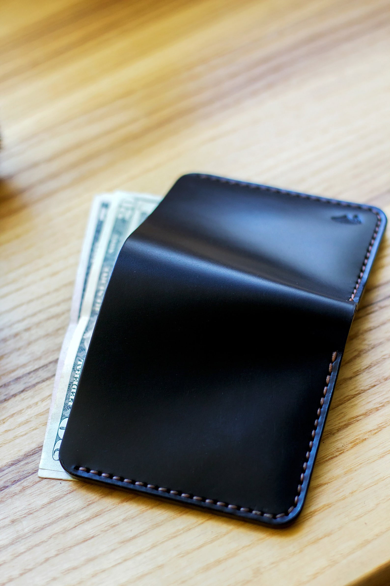 Black Horween Wallet. Chromexcel Leather Compact Bifold, Personalizable ...
