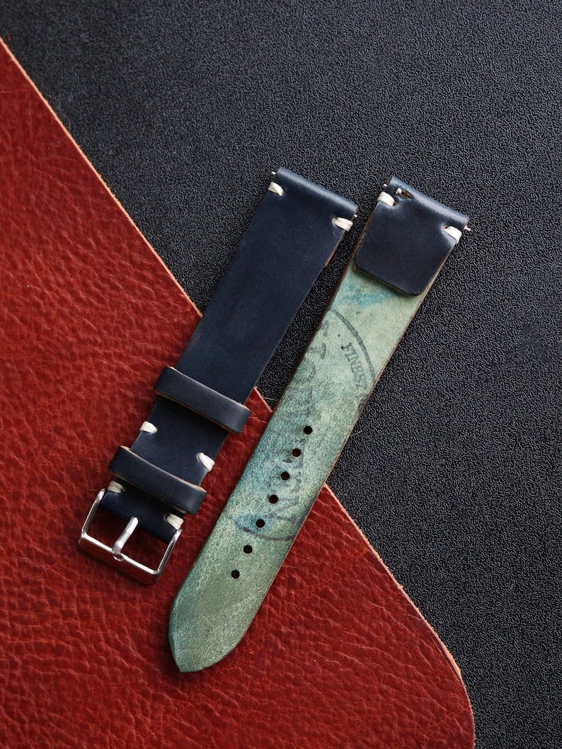 Navy Blue Shell Cordovan One Layer Watch Strap Band in Horween Leather ...