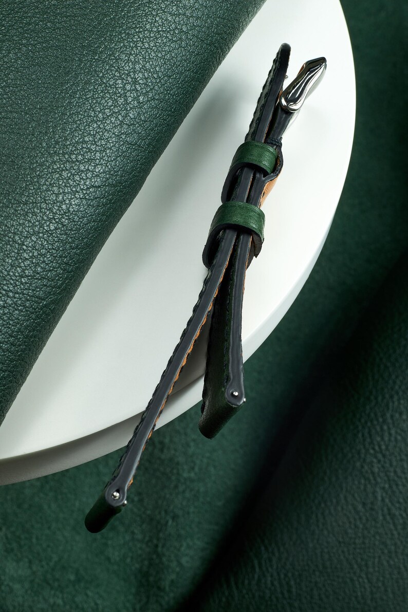 Green Leather Watch Strap Band / 100% Handmade From Full-grain Leather ...
