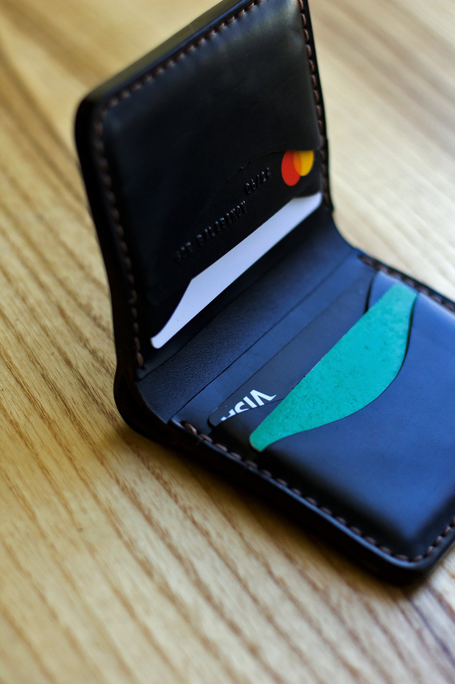 Black Horween Wallet. Chromexcel Leather Compact Bifold, Personalizable ...