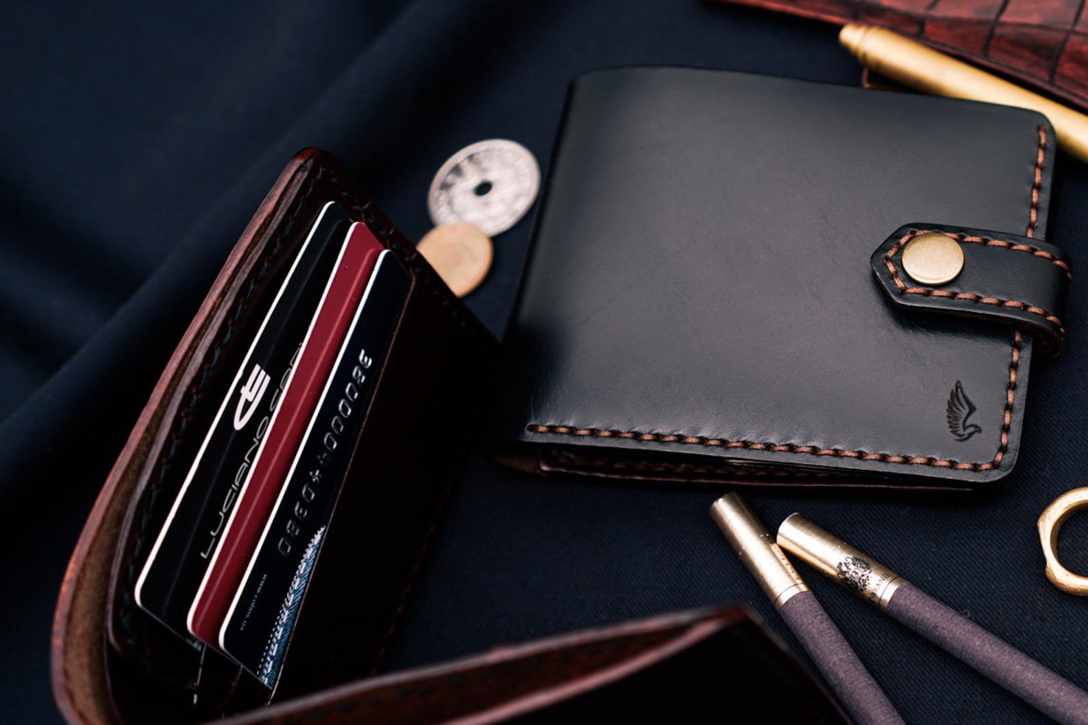 Bifold Horween Wallet in Chromexcel Black Leather Snap or - Etsy