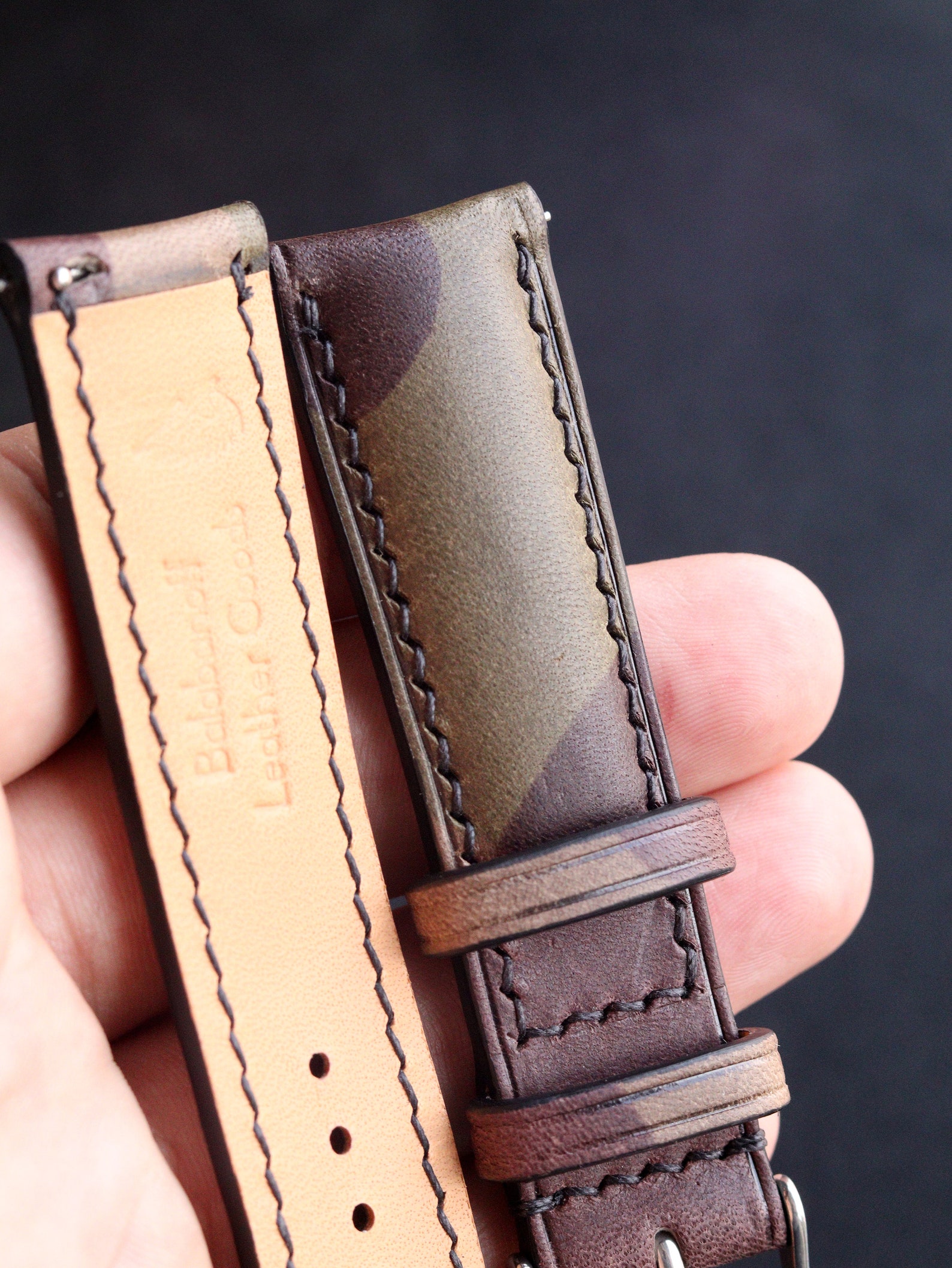Camo Dark Green Military Watch Strap Band Camouflage Leather / Handmade ...