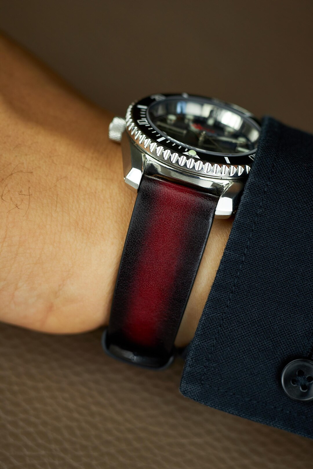 Leather Watch Strap Patina Painted by Hand, Gradient Color / Handmade ...