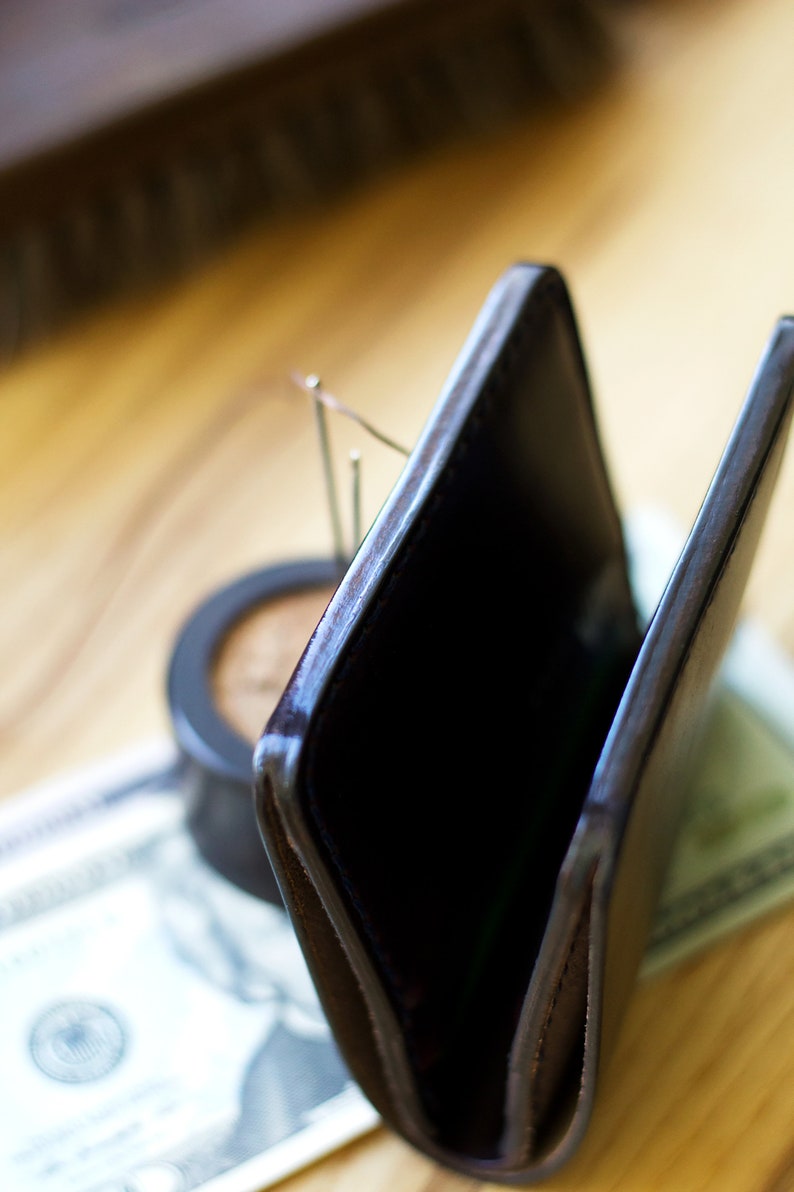 Black Horween Wallet. Chromexcel Leather Compact Bifold - Etsy