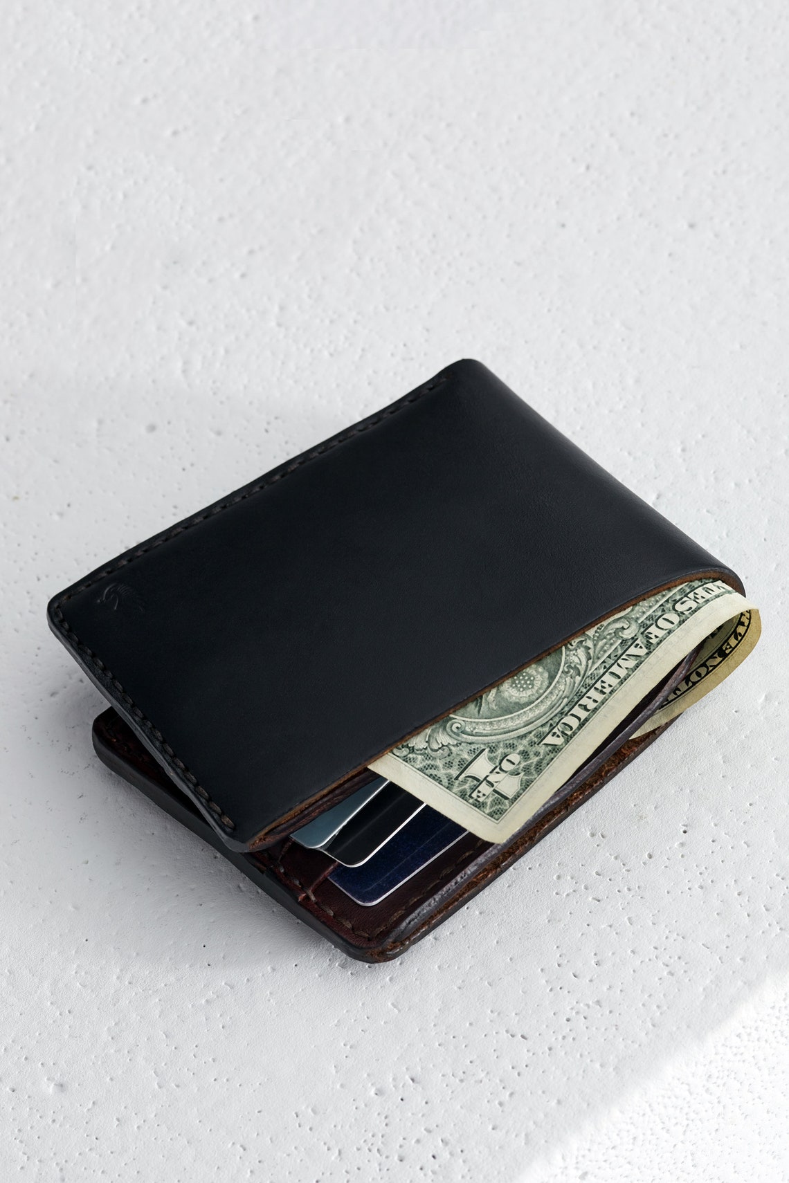 Bifold Horween Wallet in Chromexcel Black Leather Snap or - Etsy