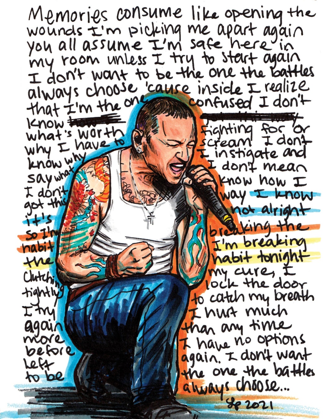 Chester Bennington Portrait Art Print With Linkin Park - Etsy