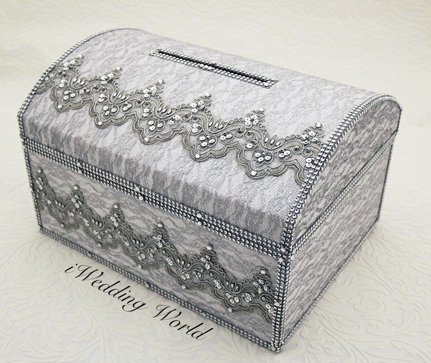 Wedding Card Box With Slot – Gold Silver Ivory White Wedding Money Box ...
