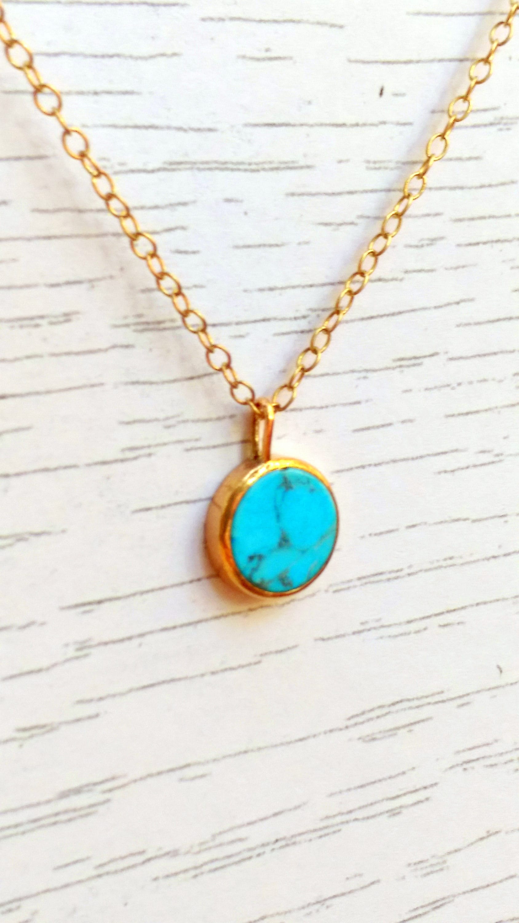 Gold Turquoise Necklace Turquoise Jewelry gold round | Etsy
