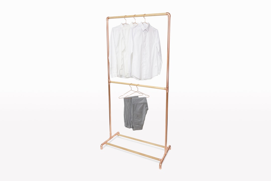 Double Rail Copper Rack • Double Rod • Minimal Freestanding Clothing ...