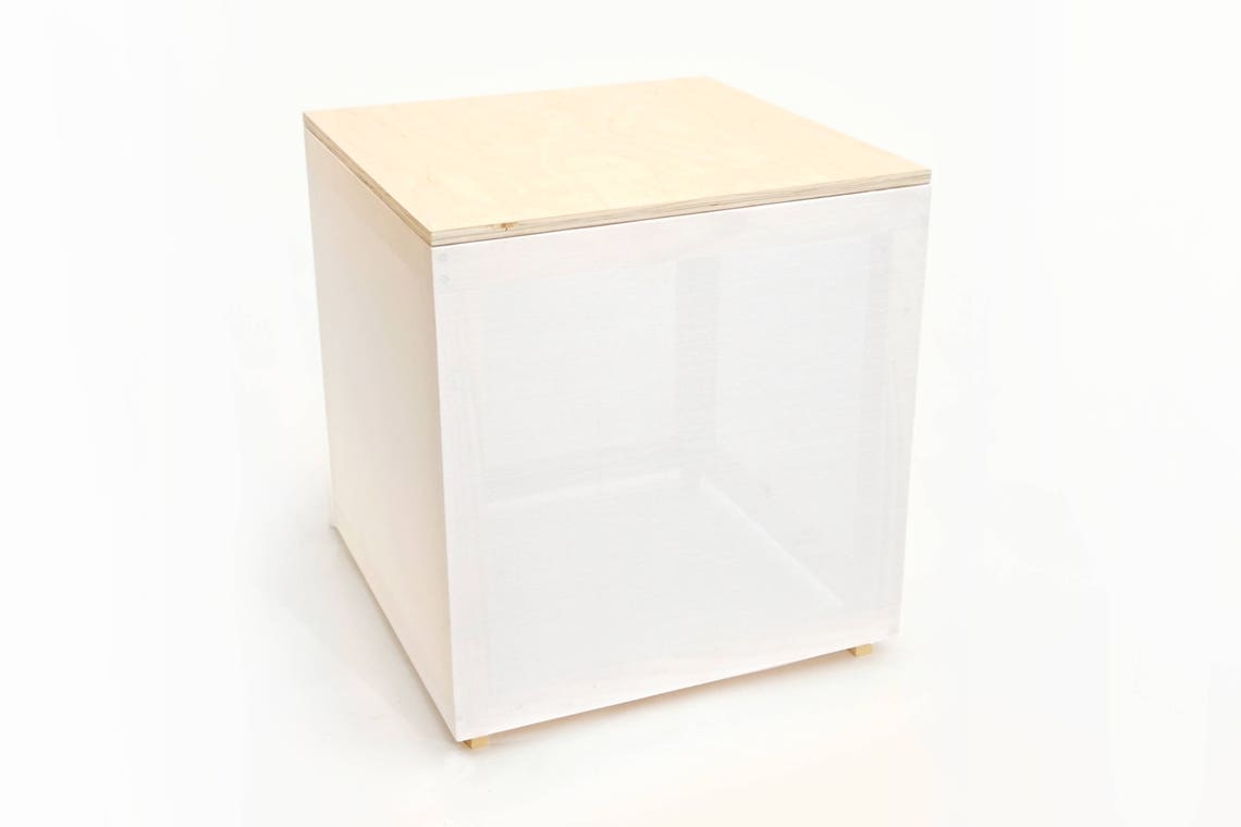 White Fabric Cube Table semi-transparent Maple Top | Etsy