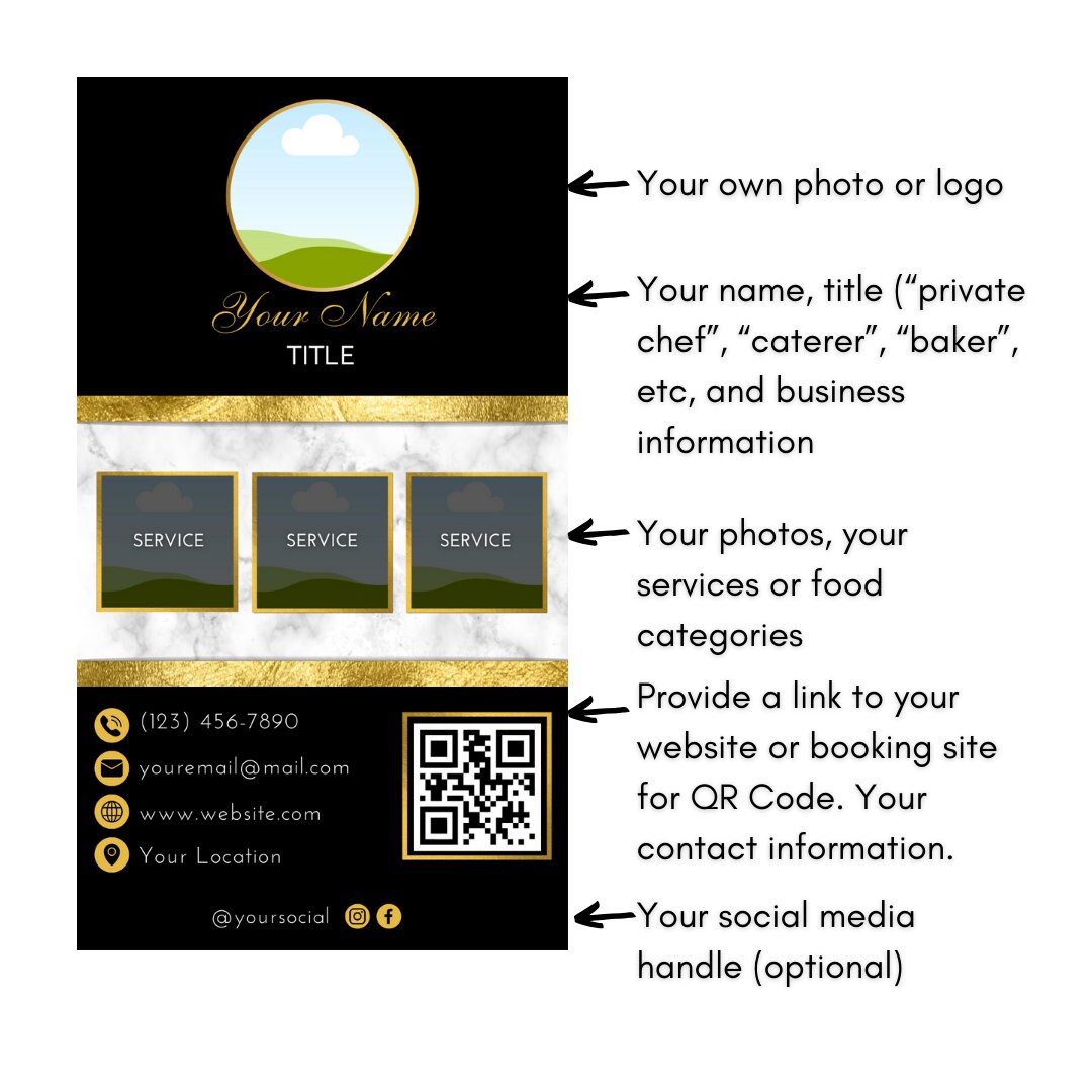 CUSTOM Luxury Fine Dining personal Chef Caterer Baker Black & Gold ...