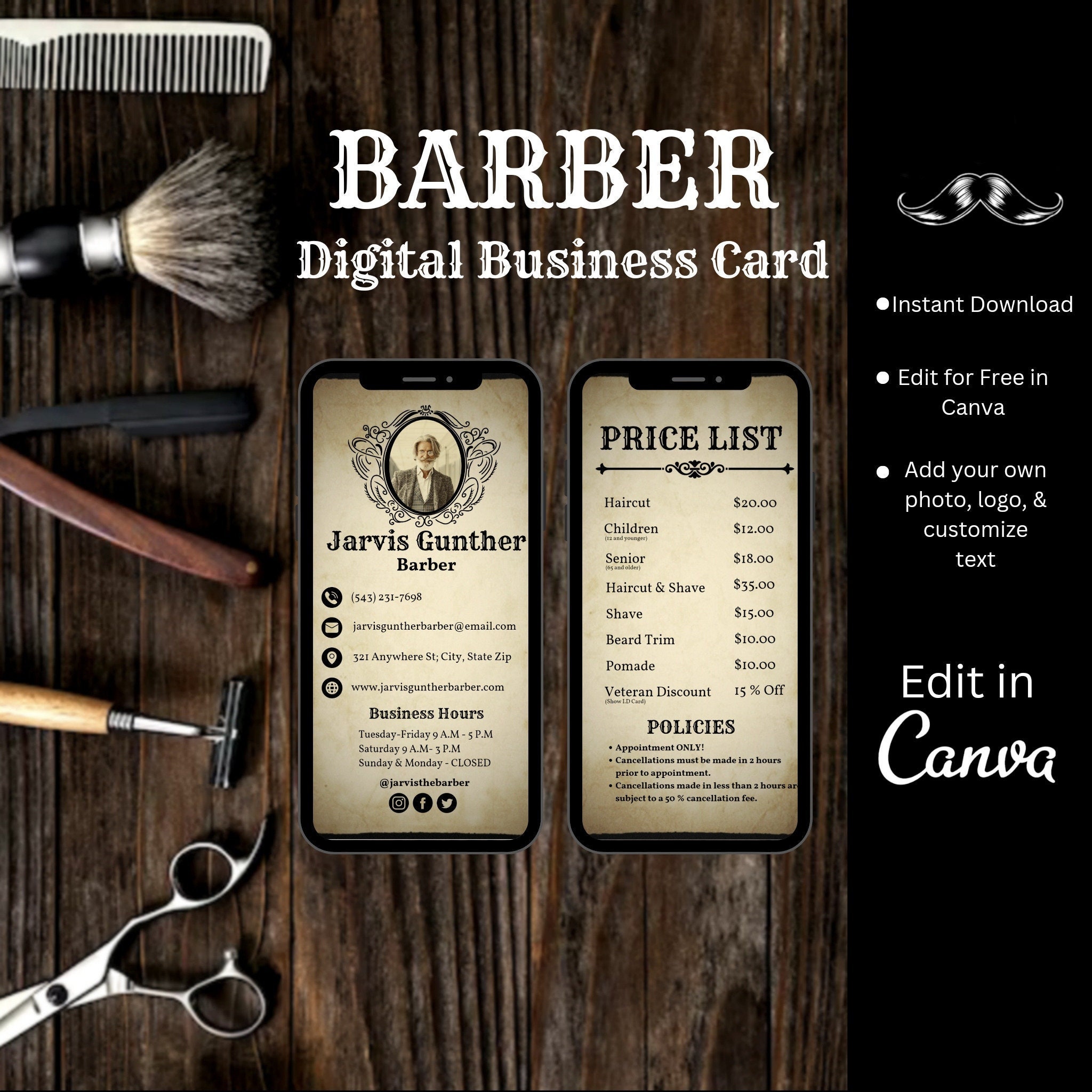 Vintage Barber Shop Business Cards