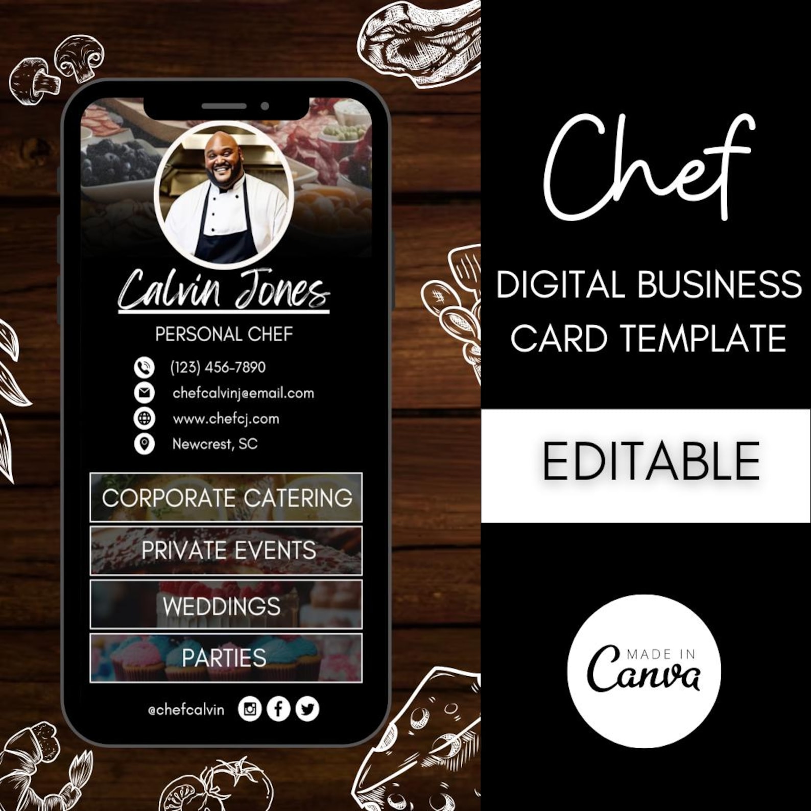Personal Chef | Caterer| Bakery| Editable Digital Business Card - Etsy