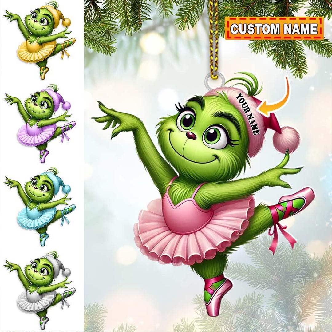 Personalized Grinch Ballerina Christmas Ornament – Custom Name Holiday ...