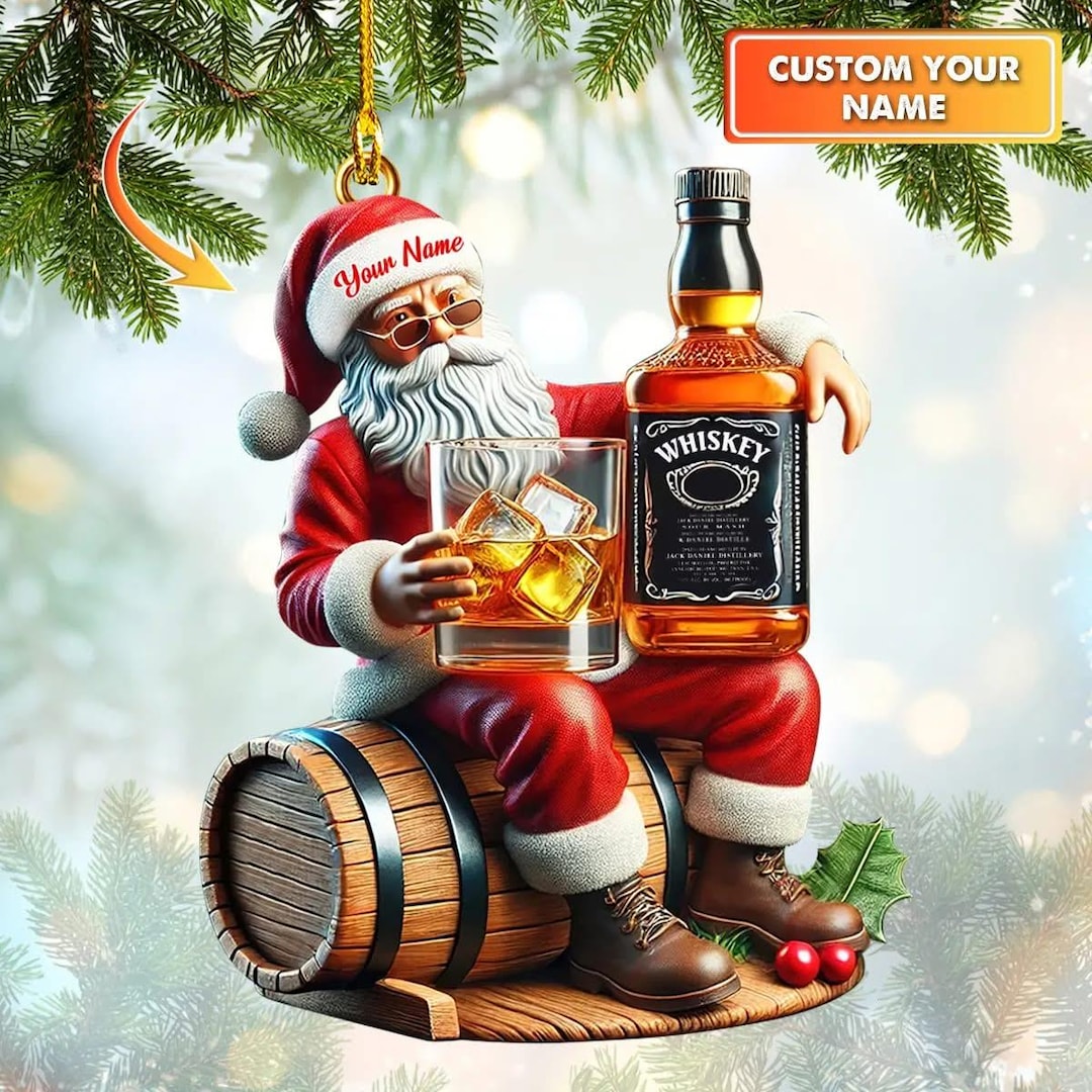 Personalized Whiskey Santa Ornament – Custom Name Acrylic Christmas ...