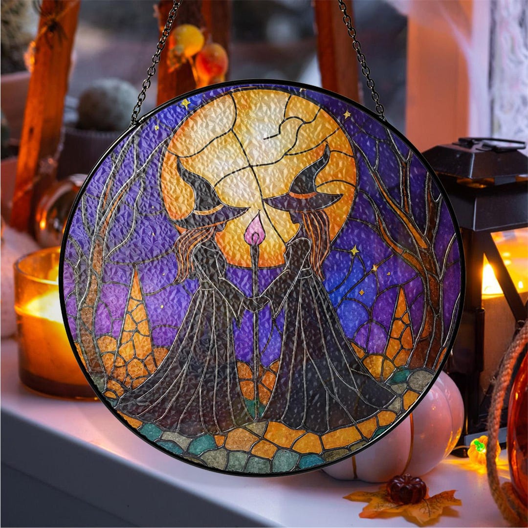 Witches Halloween Stained Glass Window Hanging Fall Suncatcher for ...