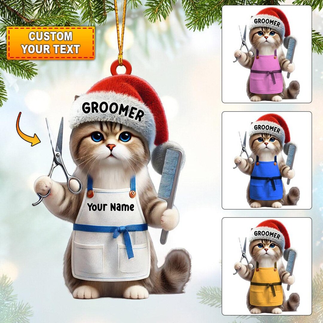 Custom Pet Groomer Ornament – Personalized Name & Text Cat Grooming ...