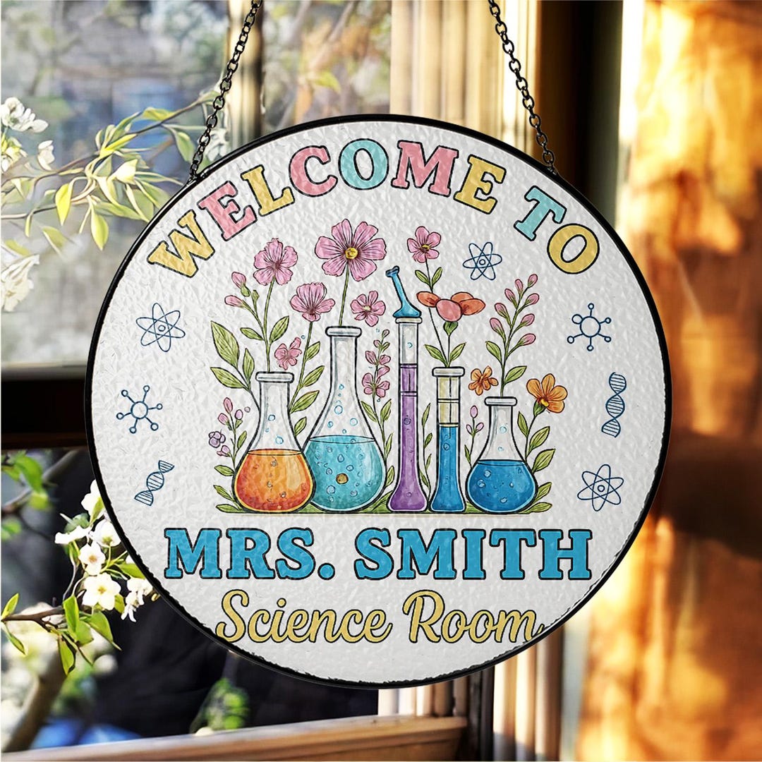 Custom Teacher Door Hanger, Science Room Stained Glass Suncatcher ...