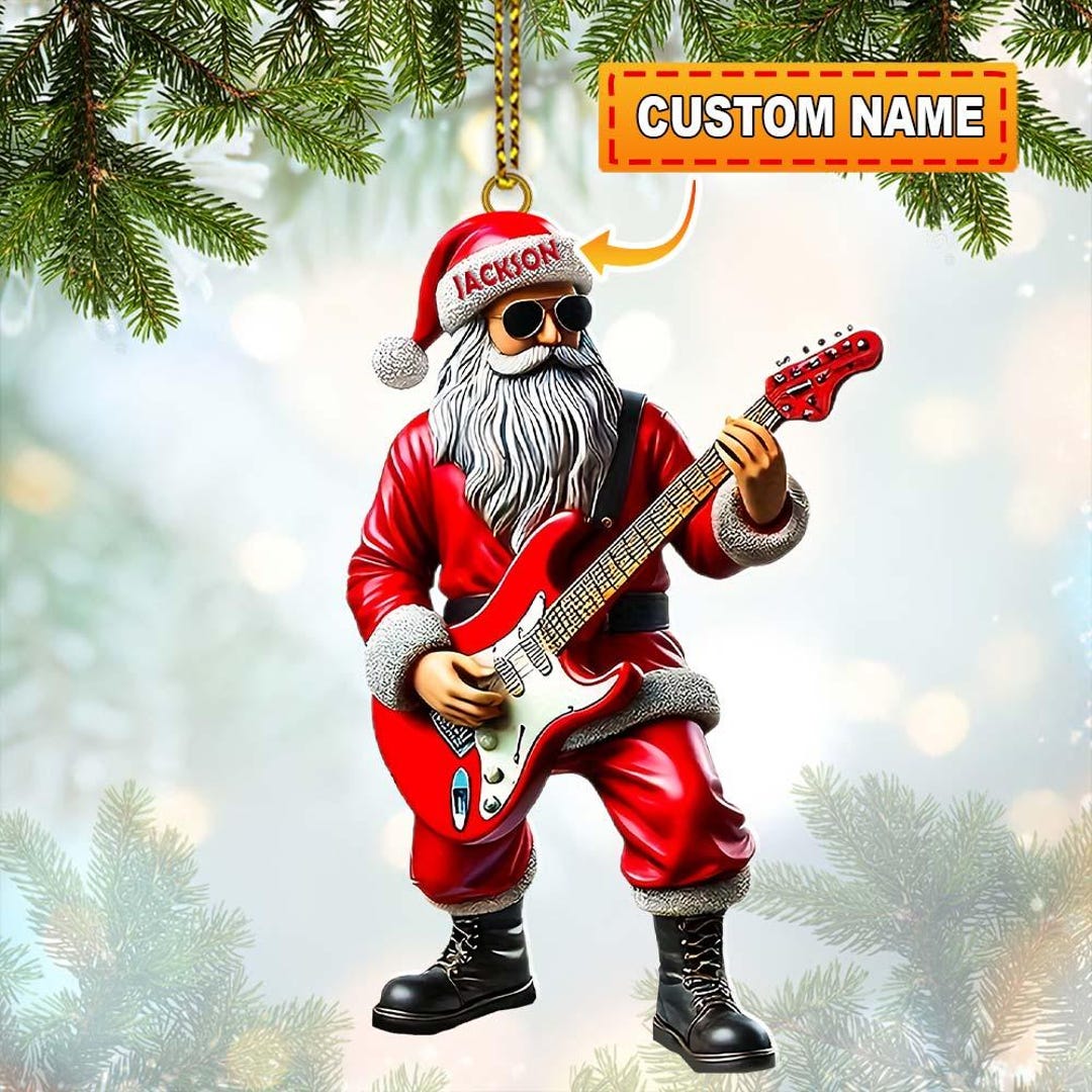 Personalized Guitar Santa Ornament – Festive Santa Playing Electric ...