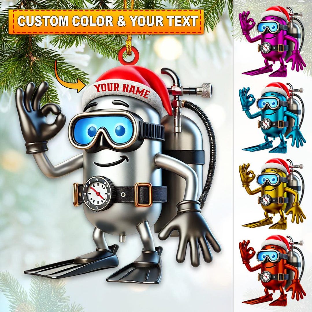 Personalized Scuba Diver Ornament – Custom Name & Color Christmas Tree ...