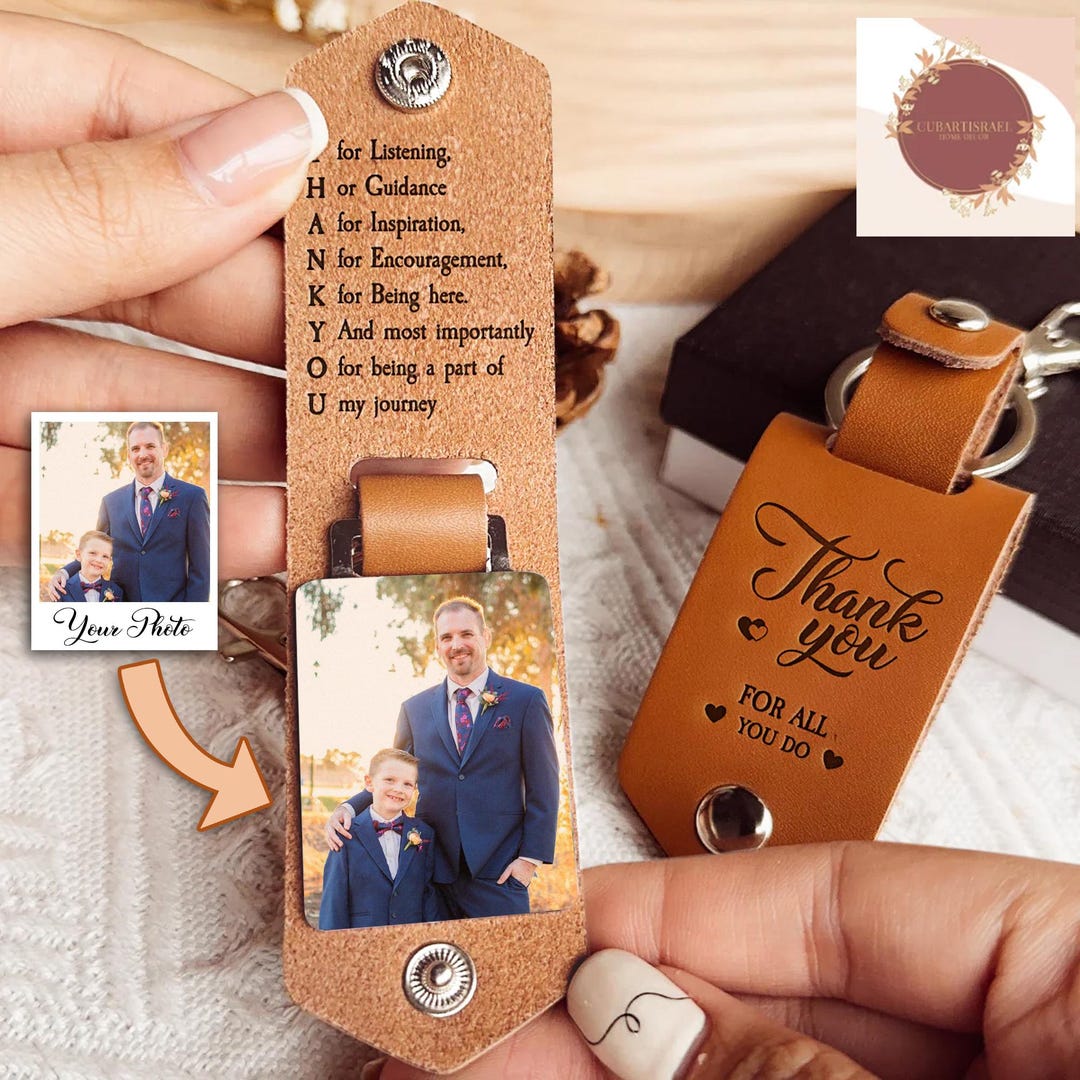 Thank You Gifts - Personalized Leather Photo Keychain - Keychain for ...