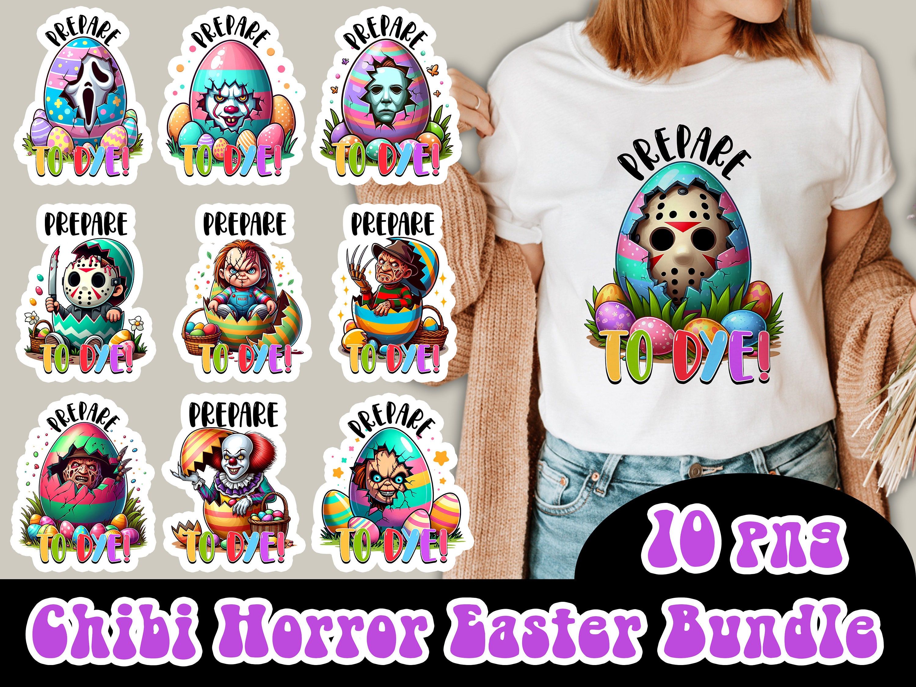 10 Files Chibi Horror Movie Killer Png, Horror Easter Png Bundle, Happy ...