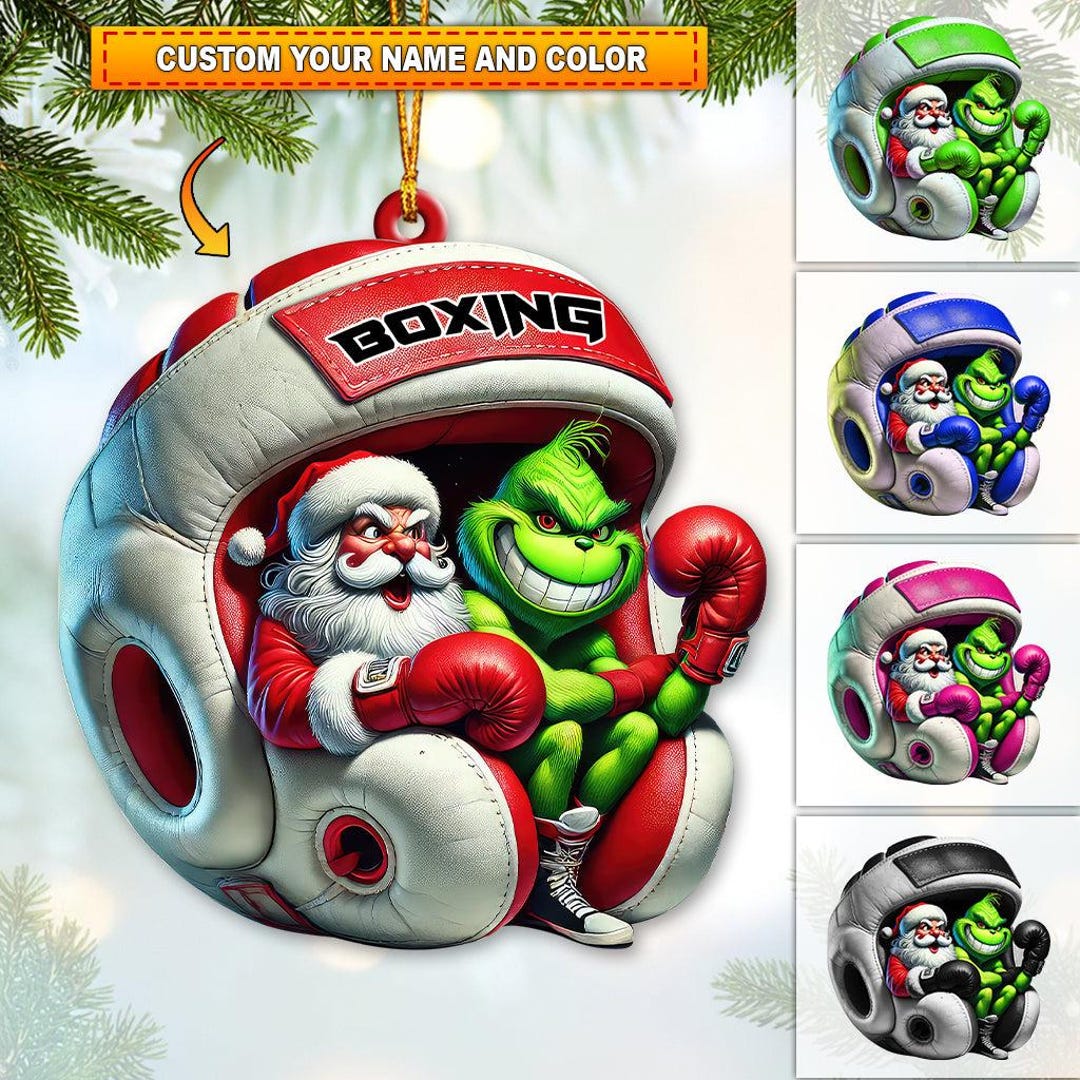 Custom Boxing Ornament – Santa & Grinch in Boxing Helmet – Unique ...