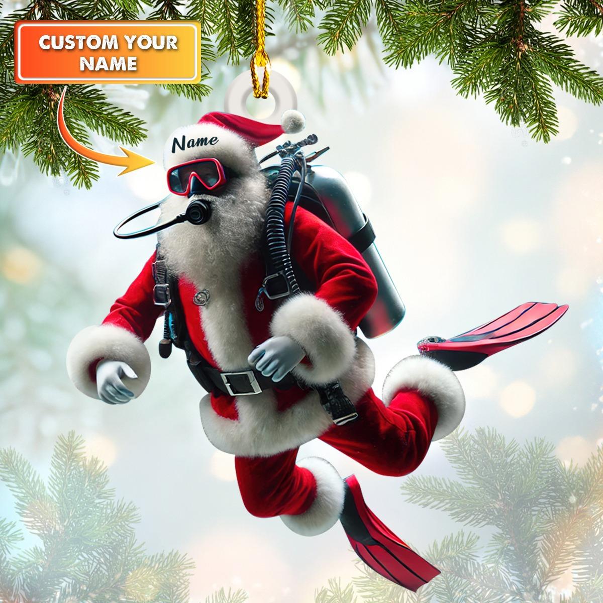 Custom Scuba Diving Santa Ornament – Personalized Name Christmas ...