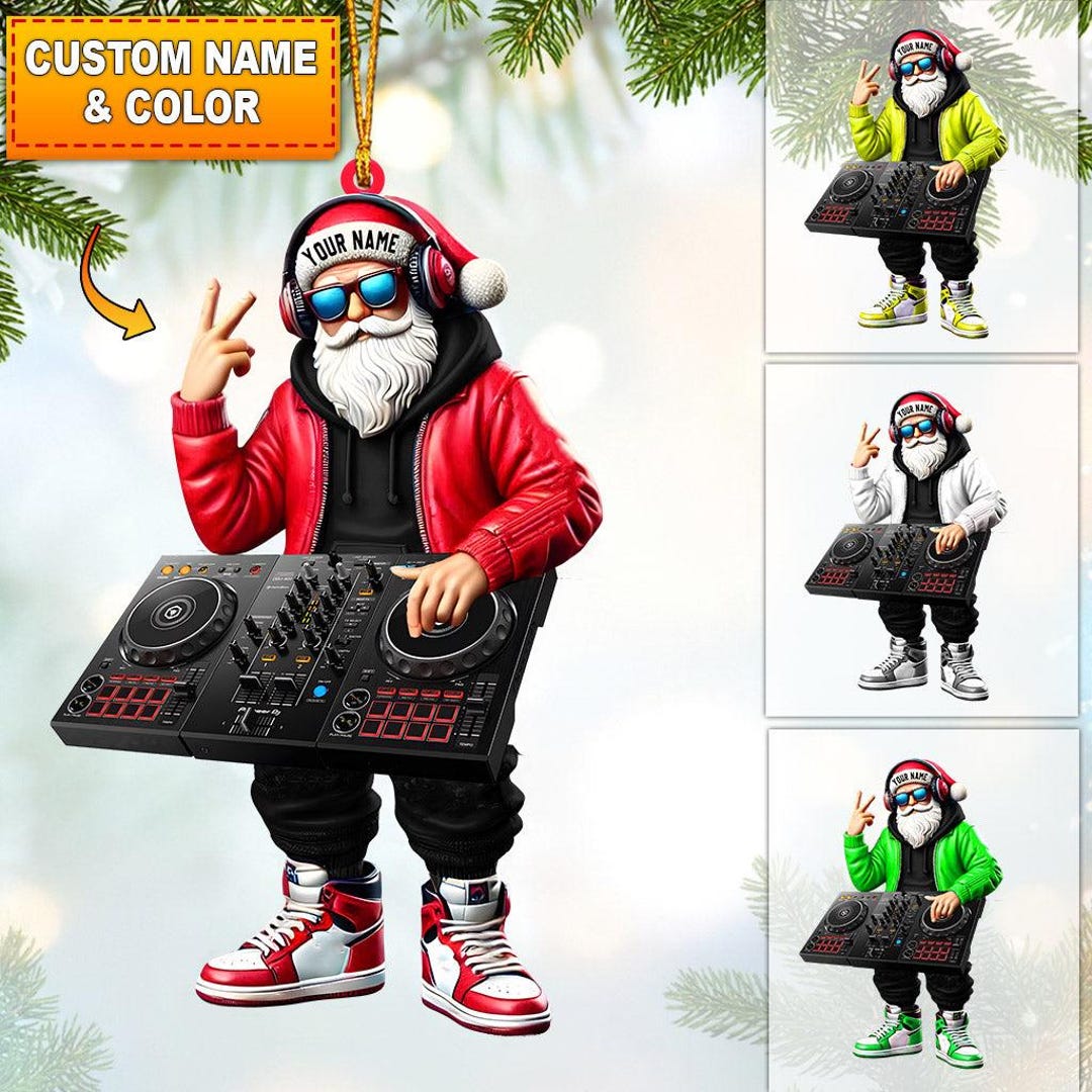Custom DJ Santa Ornament Personalized Name & Color Christmas Decoration ...