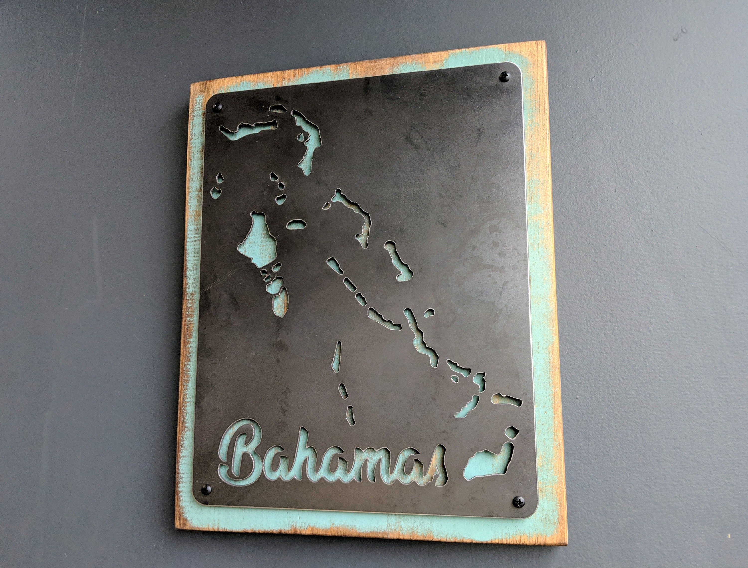 Bahamas Map, Rustic Wood and Metal - Etsy