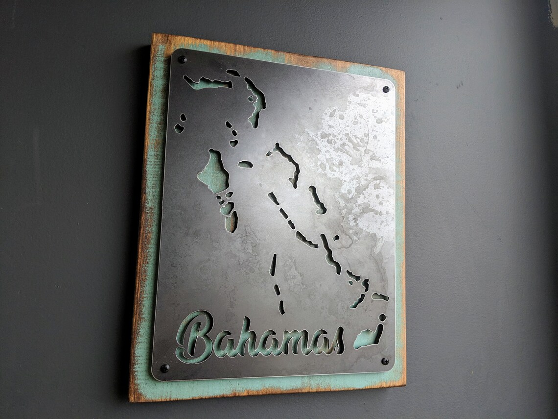 Bahamas Map, Rustic Wood and Metal - Etsy