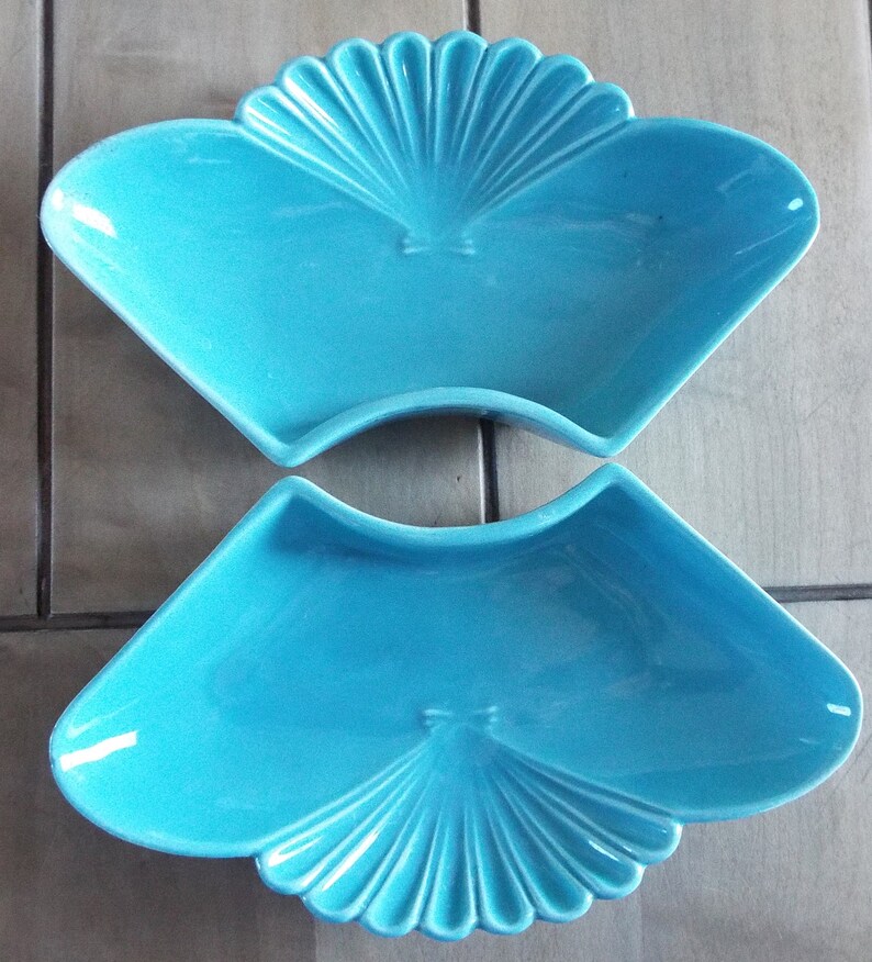 Vintage 1950s-60s Two Lazy Susan Shell Aqua Chip & Dip Trays - Etsy