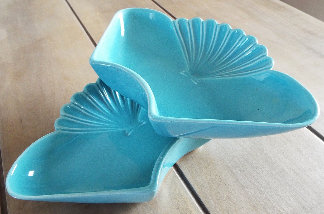 Vintage 1950s-60s Two Lazy Susan Shell Aqua Chip & Dip Trays - Etsy