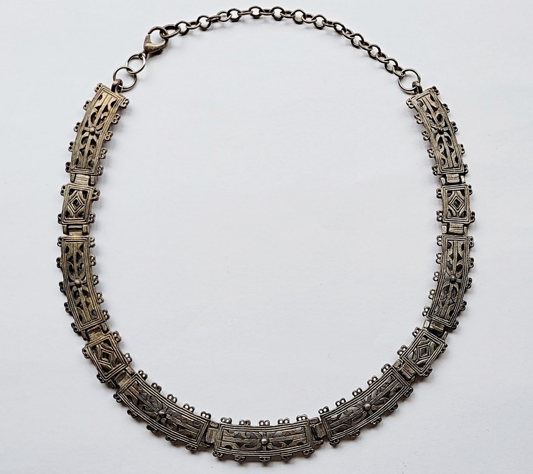 Unsigned Art Deco Style Collar Linked Panel Mexican Silver 1970s ...