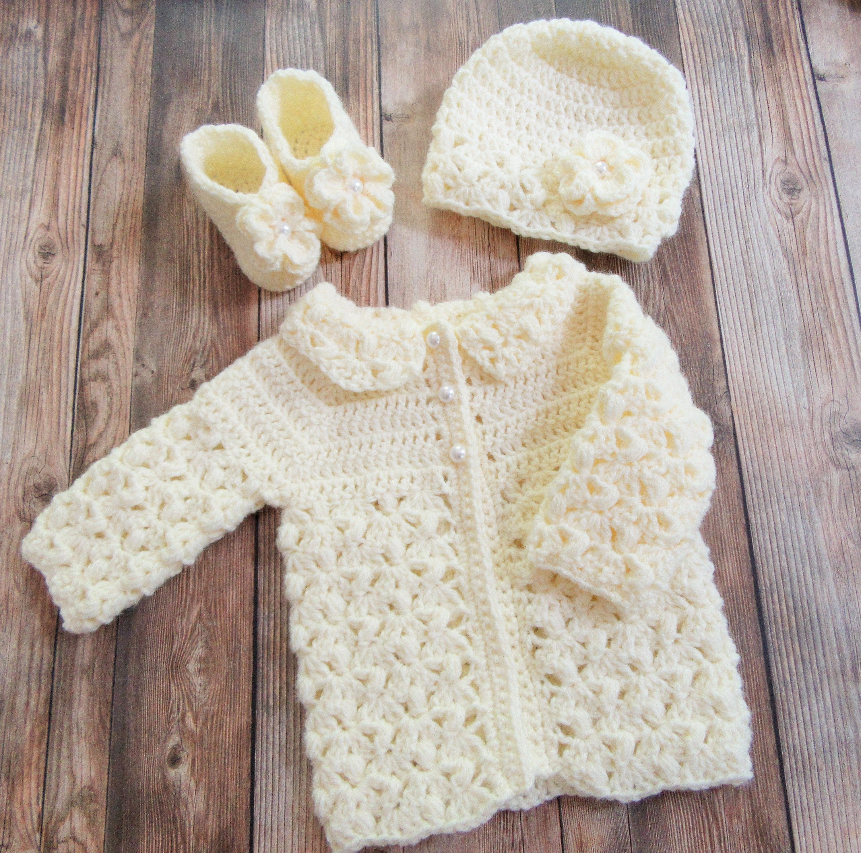 Baby CROCHET PATTERN - Sweater Set / Hat / Booties / Sizes (newborn, 0 ...