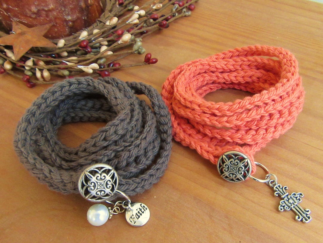 Crochet Wrap Bracelet: Boho Charm, Cotton Textile Jewelry - Etsy