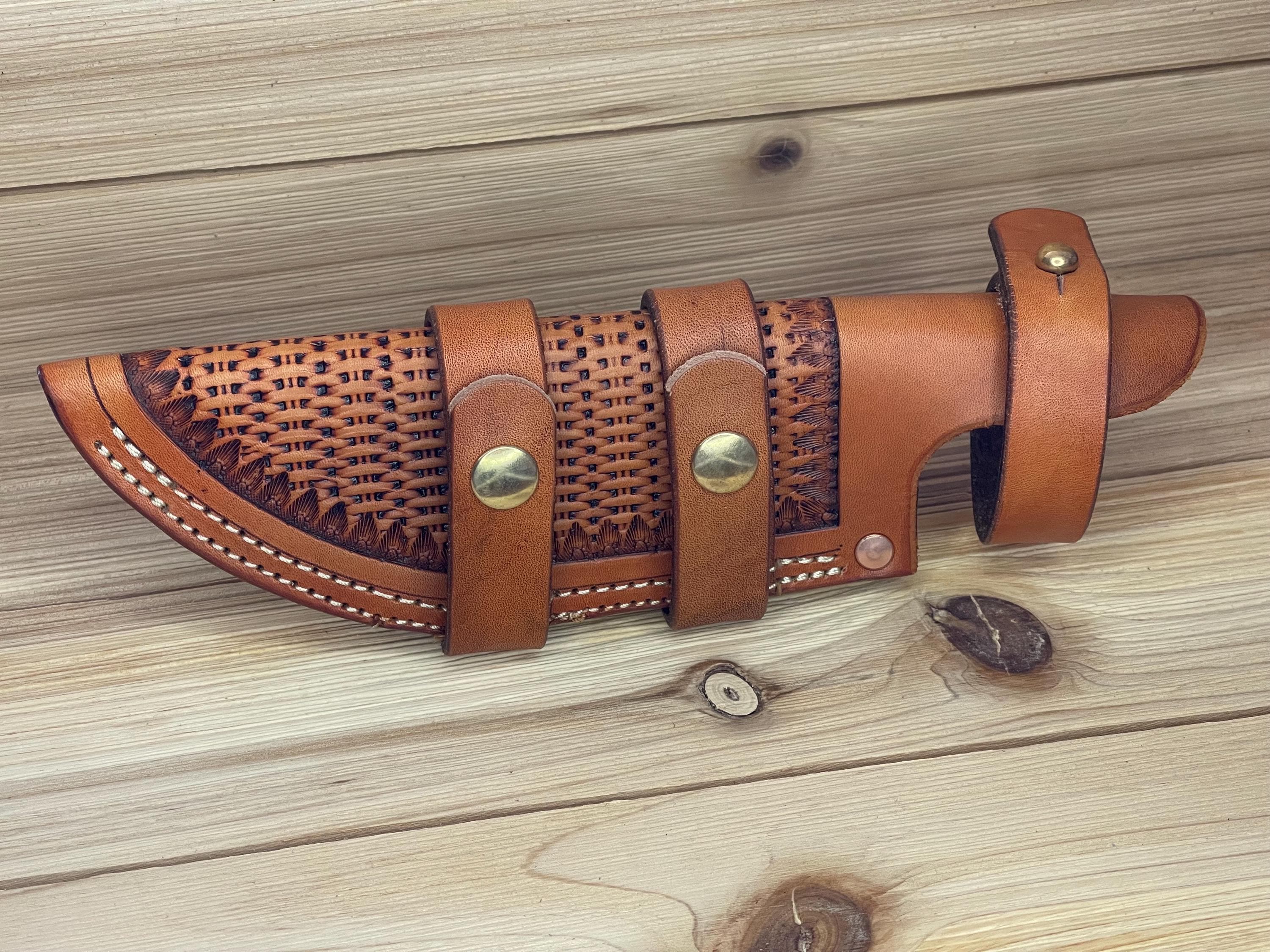 Handmade Leather Fixed Blade Horizontal Carry Knife Sheath in Antique ...