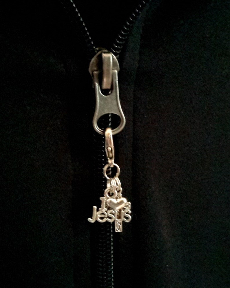 I Love Jesus Zipper Pull With Mini Cross Silver Tone Metal | Etsy